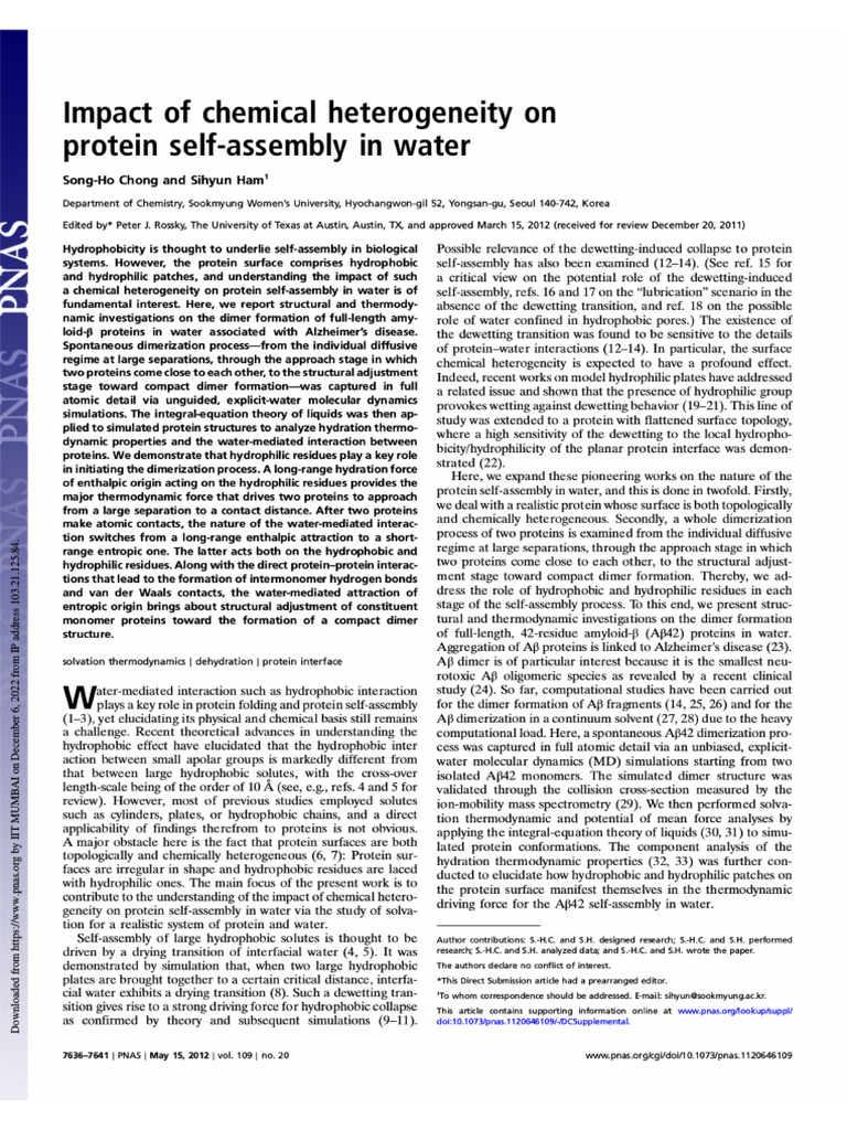 Impact of chemical heterogeneity on protein self-assembly in water ... Impact of chemical heterogeneity on protein self-assembly in water ...