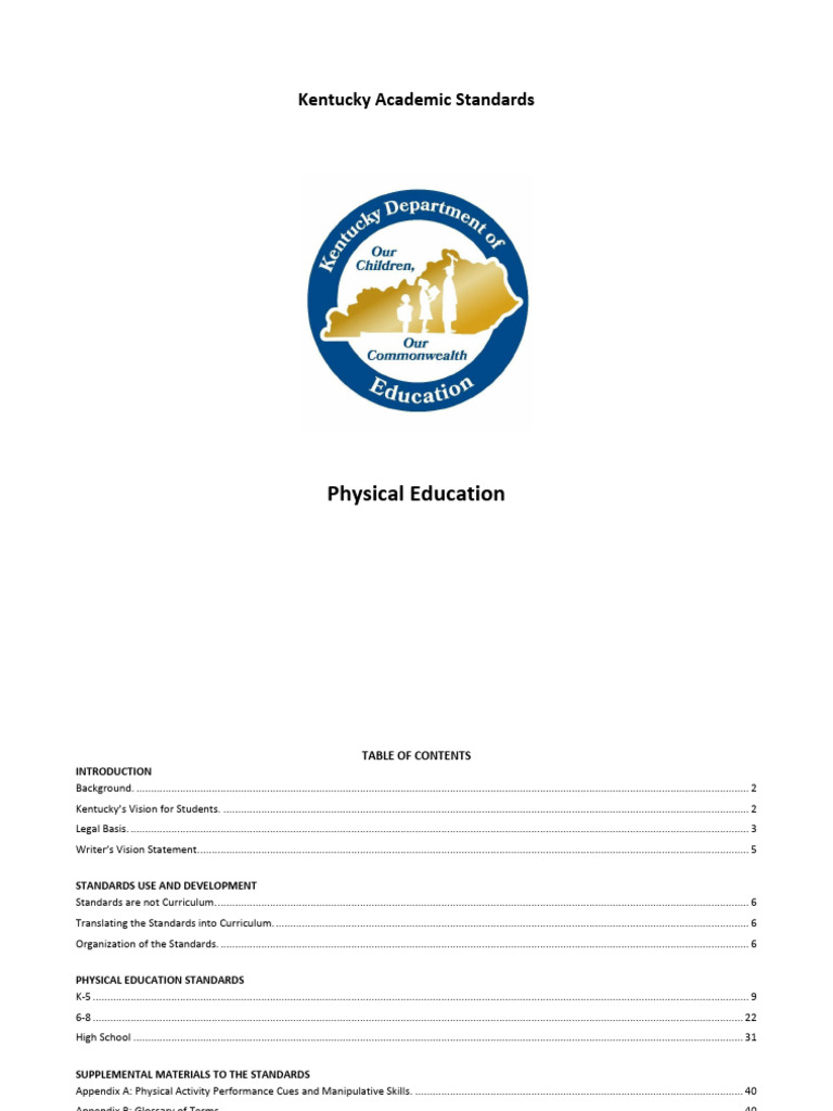 Kentucky Academic Standards for Physical Education | PDF | Physical ...