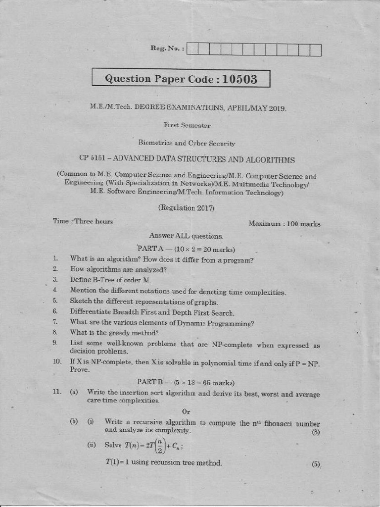 Anna University CP 5151-Advanced Data Structures and Algorithms 2 | PDF