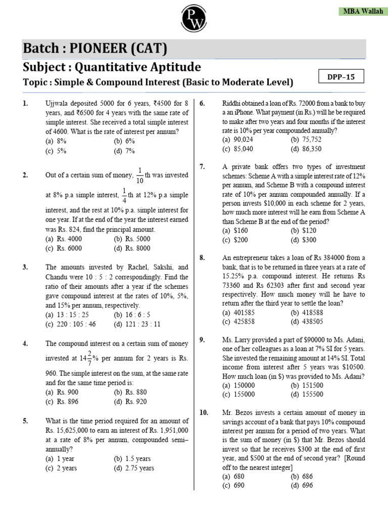 Arithmetic Simple Interest Ll Compound Interest Ll Basic To Moderate