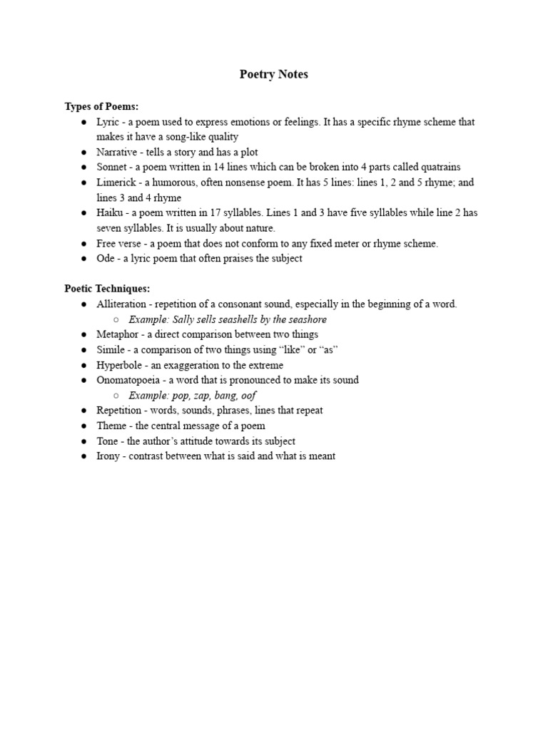 Poetry Notes | PDF
