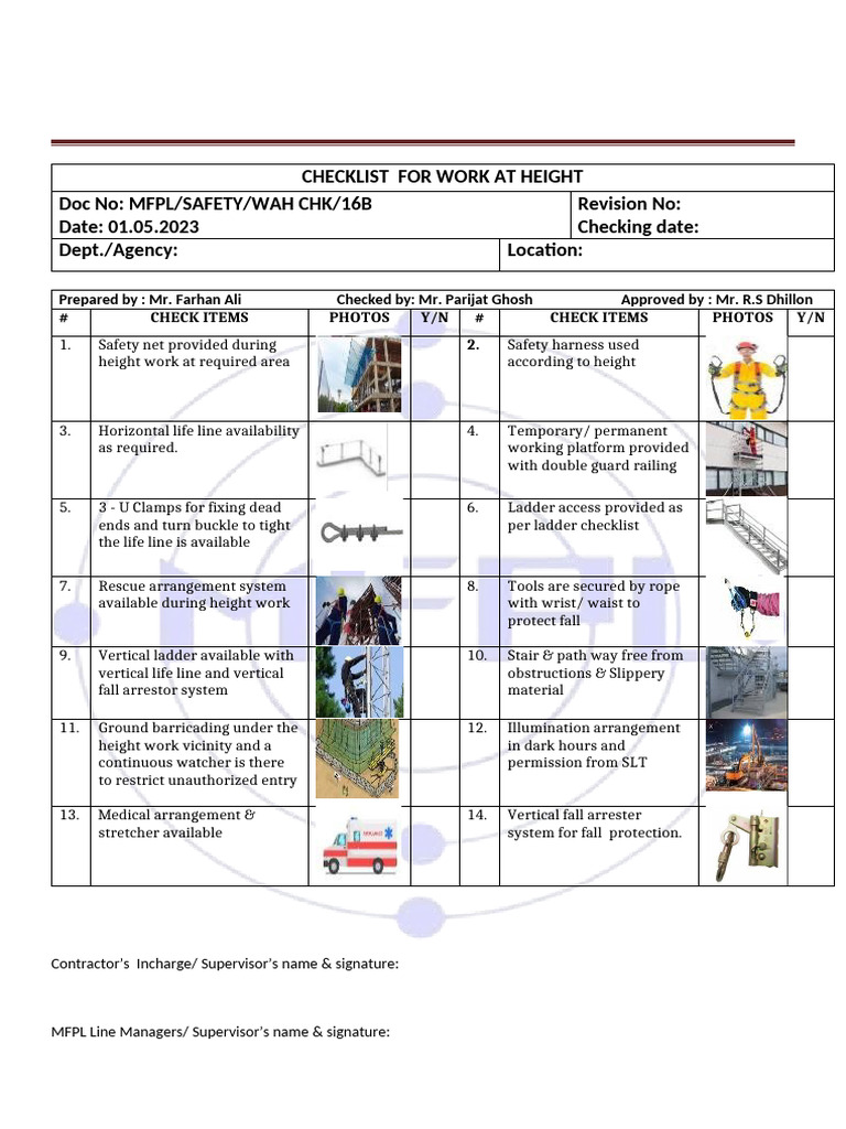 16B Work at Height Checklist | PDF