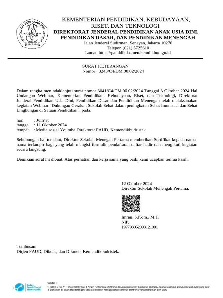 3243-C4-DM.00.02-2024 Pengajuan Sertifikat Webinar GSS 11 Oktober 2024 | PDF