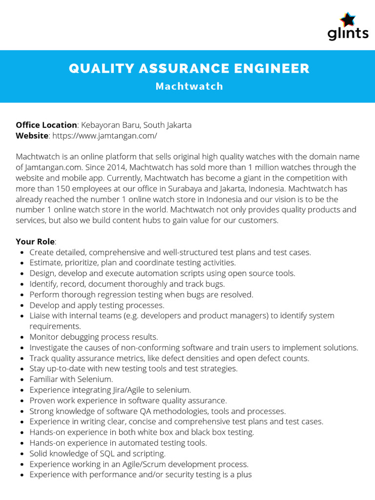 Quality Assurance Engineer Role at Machtwatch | PDF