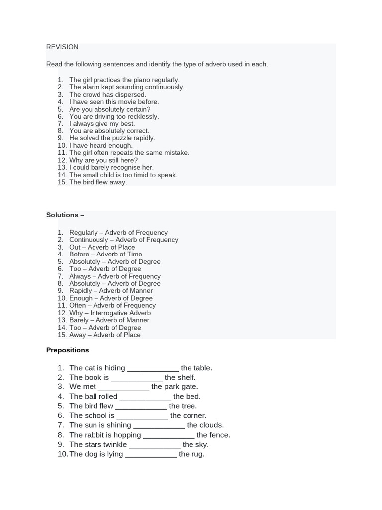 REVISION Adverbs-Prepositions | PDF