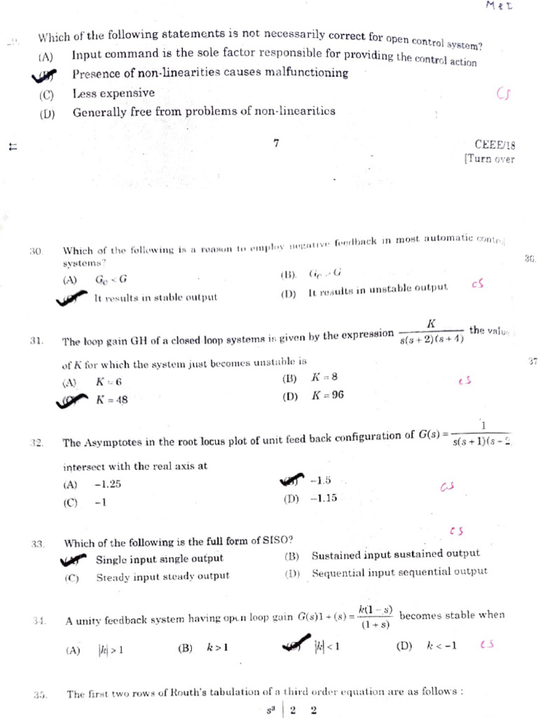 Control Systems Exam Questions | PDF | Electricity | Mechanics