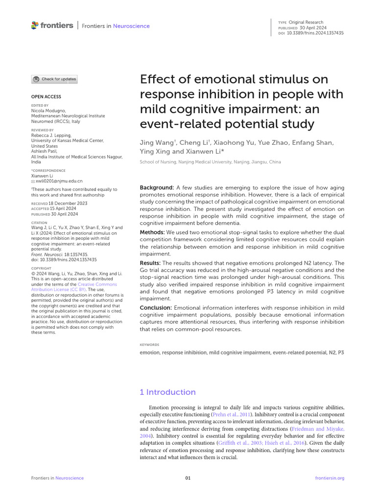 fnins-18-1357435 | PDF | Dementia | Social Inhibition