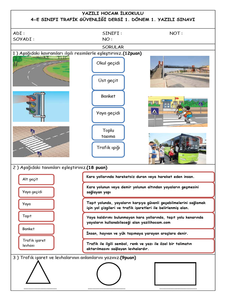 4.sınıf Trafik 1.dönem 1.yazılı-1 | PDF