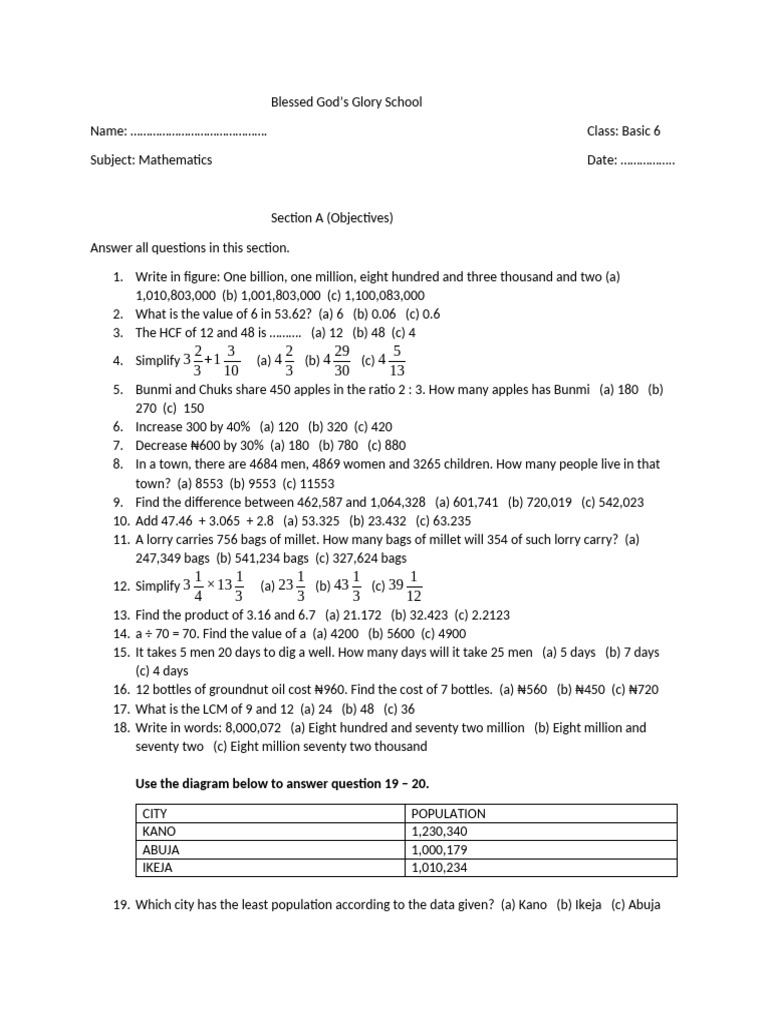 Basic 5 & 6 Mathematics Worksheets | PDF | Arithmetic | Mathematics