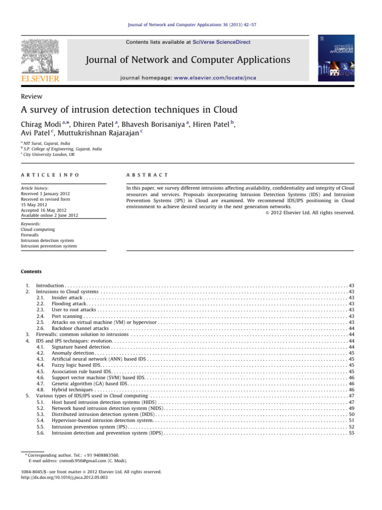 A Survey of Intrusion Detection Techniques in Cloud | PDF | Denial Of Service Attack | Firewall ...