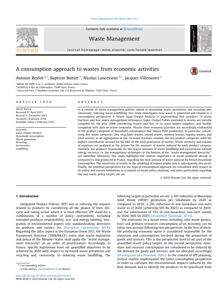 A CONSUMPTION APPROACH TO WASTES FROM ECONOMIC ACTIVITIES | PDF | Waste ...