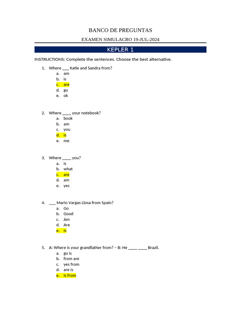 Basic English Test | PDF