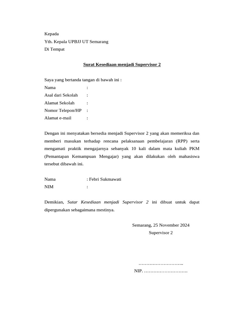 Surat Ketersediaan SPV 2 | PDF