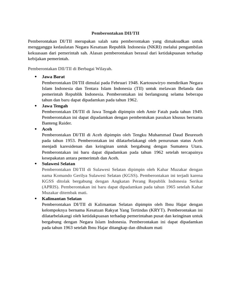 catatan pemberontakan DI TII | PDF