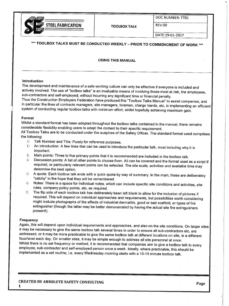 Toolbox Talks | PDF