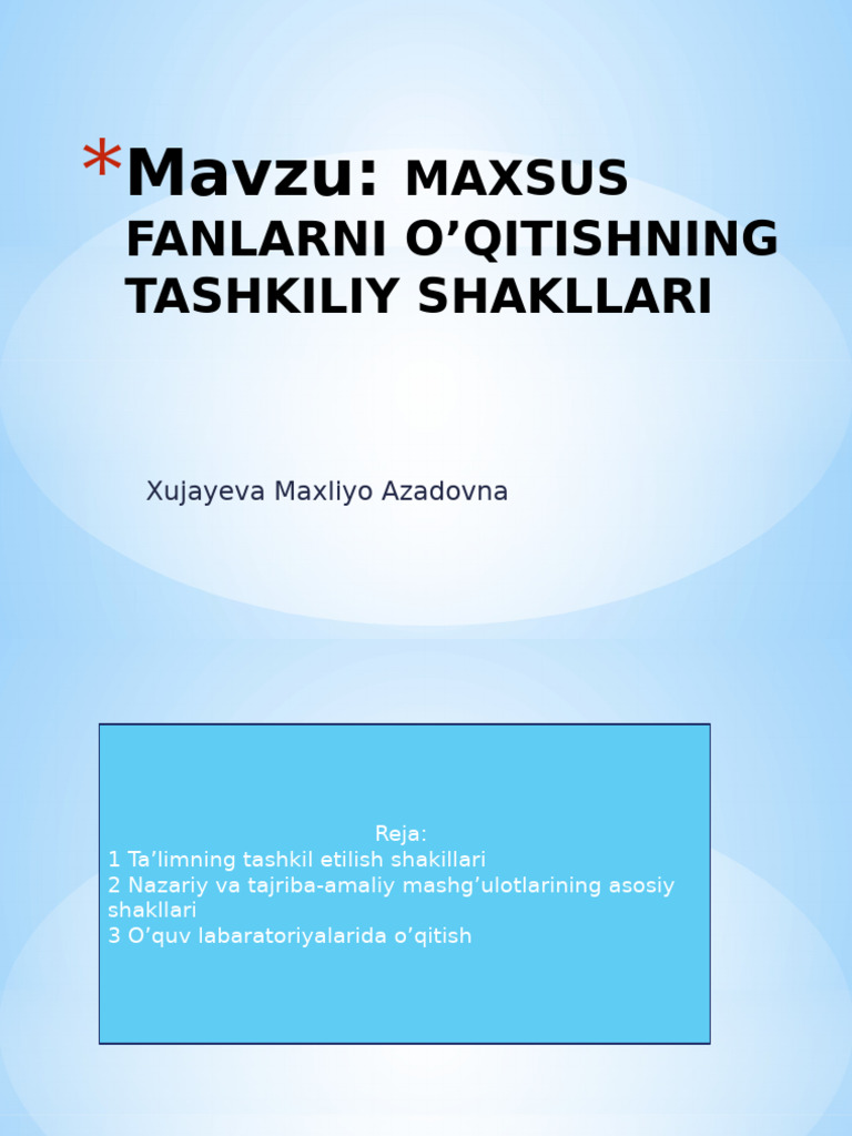 Mavzu 4 Maxsus Fan | PDF