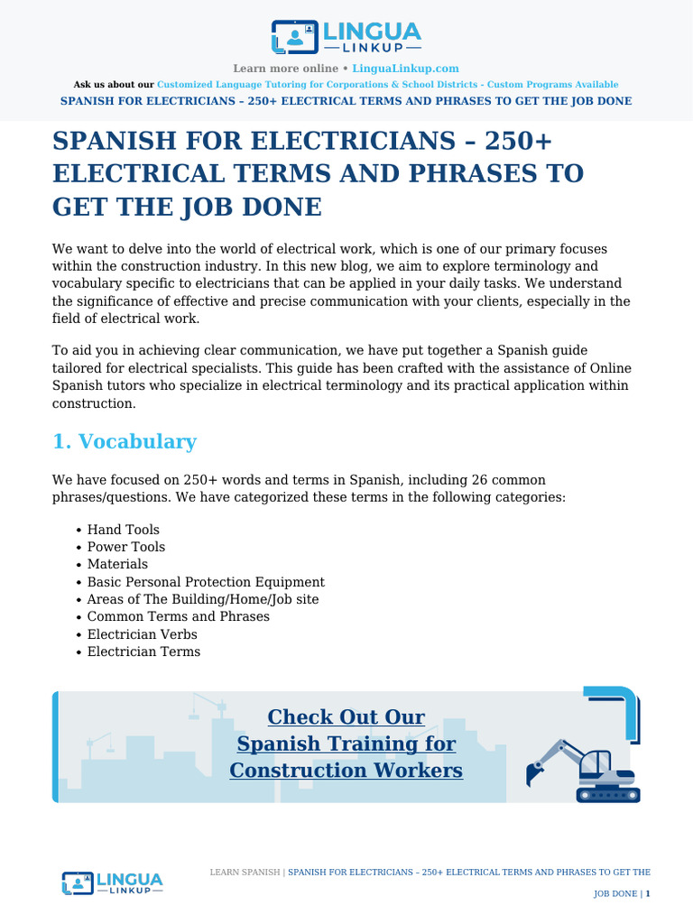Spanish Vocabulary for Electricians | PDF | Electrician | Voltage
