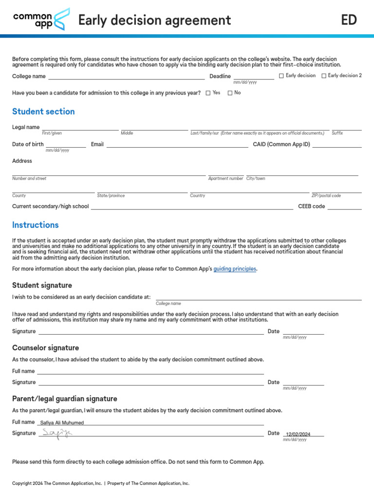 Common App ED Agreement 24-25 | PDF
