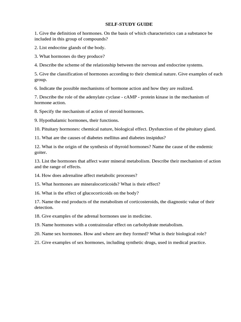 Hormones. SELF-STUDY GUIDE. | PDF
