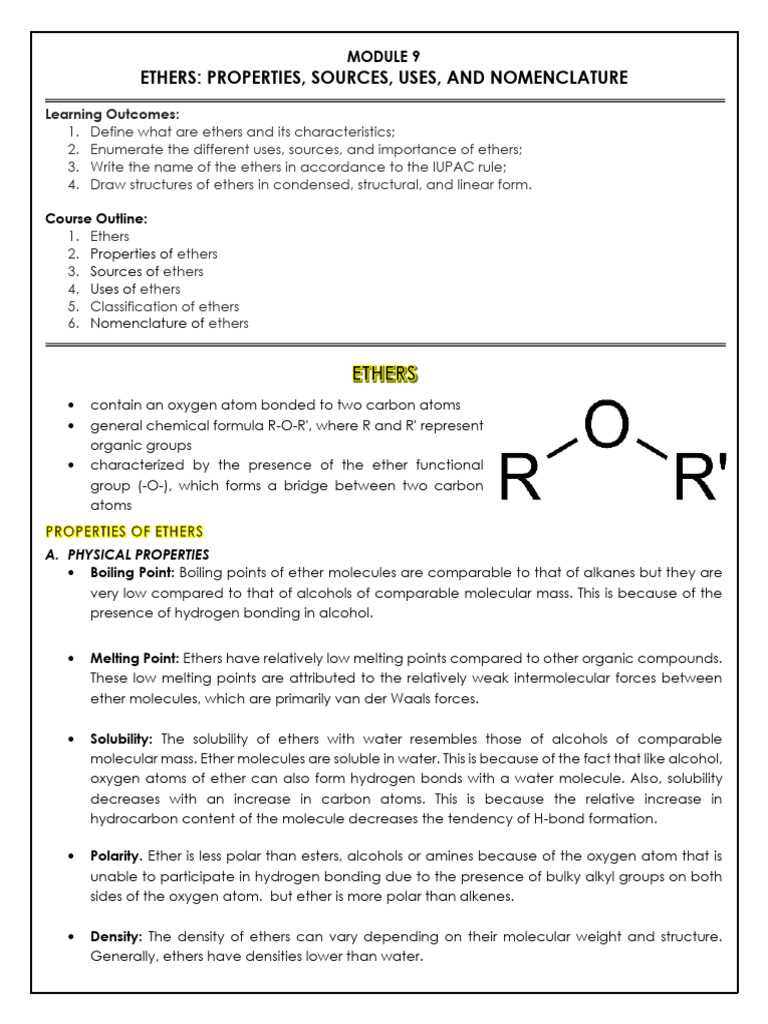 Module 9 Ethers | PDF | Ether | Molecules