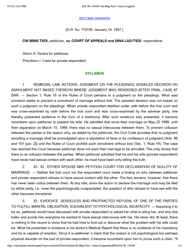 Chi Ming Tsoi v. Court of Appeals | PDF | Judgment (Law) | Pleading