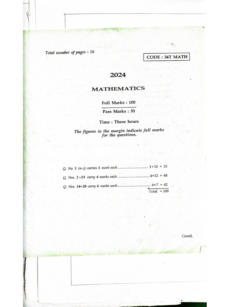 Maths PYQ 2024 AHSEC FINAL | PDF