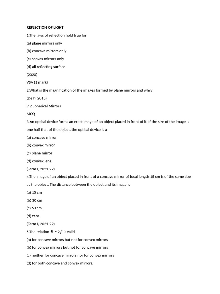 LIGHT- REFLECTION AND REFRACTION | PDF | Optics | Refractive Index