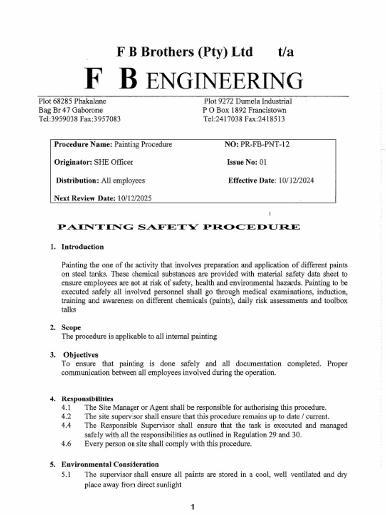 PAINTING SAFEWORK PROCEDURE | PDF