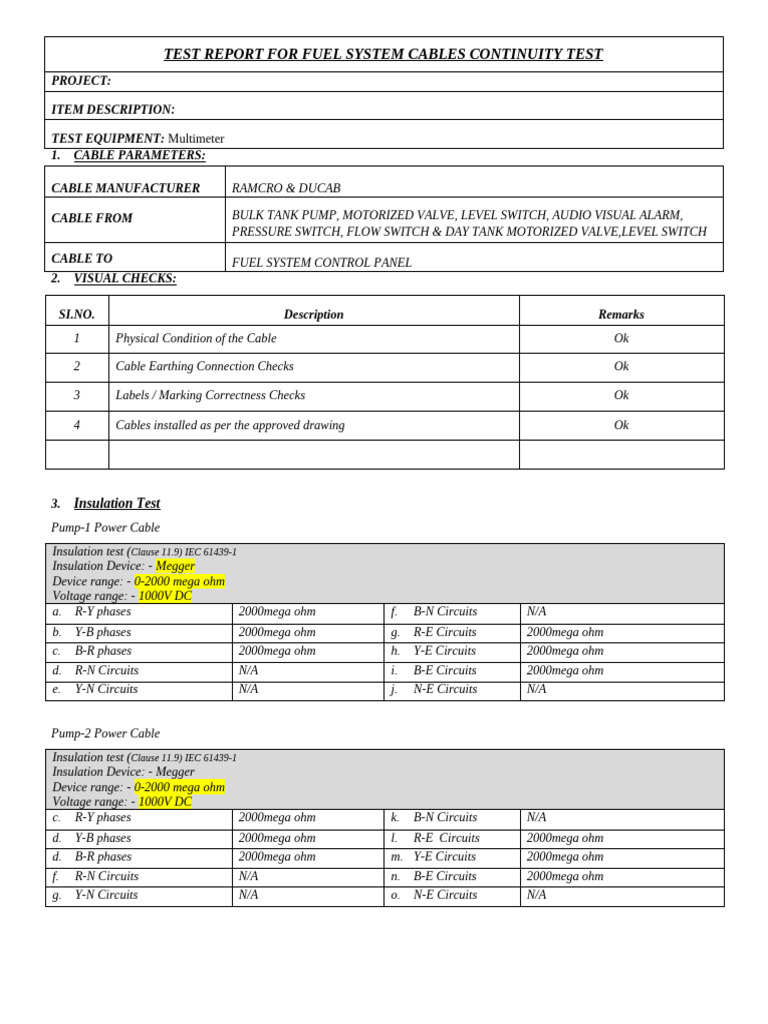 Site - Acceptance - Test - Report - For - Fuel - System - Cables ...