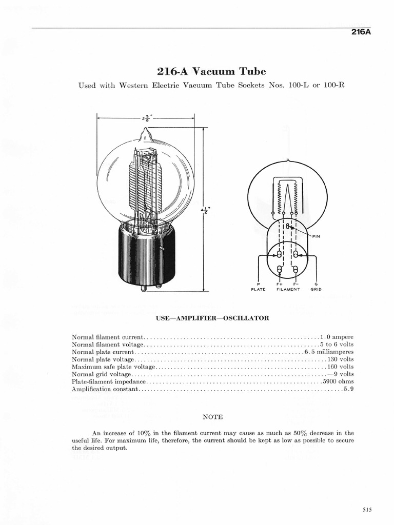 216A Vacuum Tube Specifications | PDF