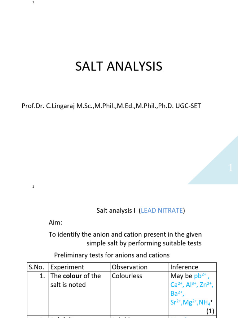 SALT ANALYSIS | PDF | Salt (Chemistry) | Ammonium