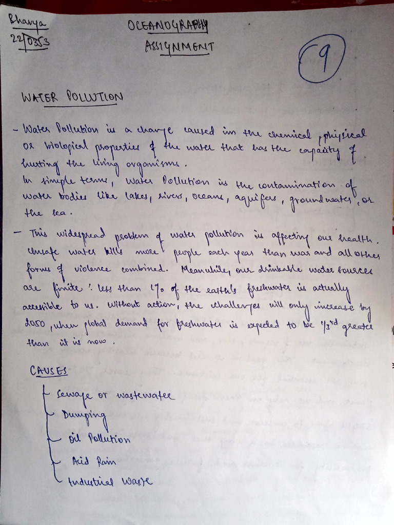 Assignment Water Pollution and sdg14 Bhavya | PDF