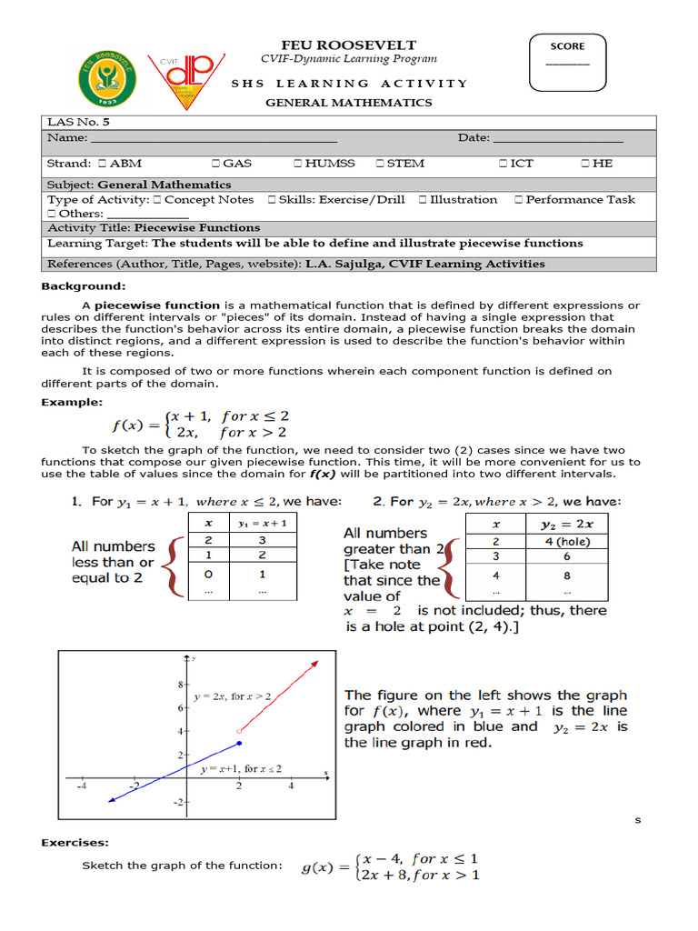 LAS - SHS-GenMath 5 - Piecewise Function-1 | PDF