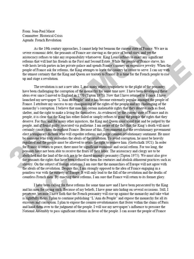 3RD XMUN HCC - Sample Position Paper | PDF | France | French Revolution