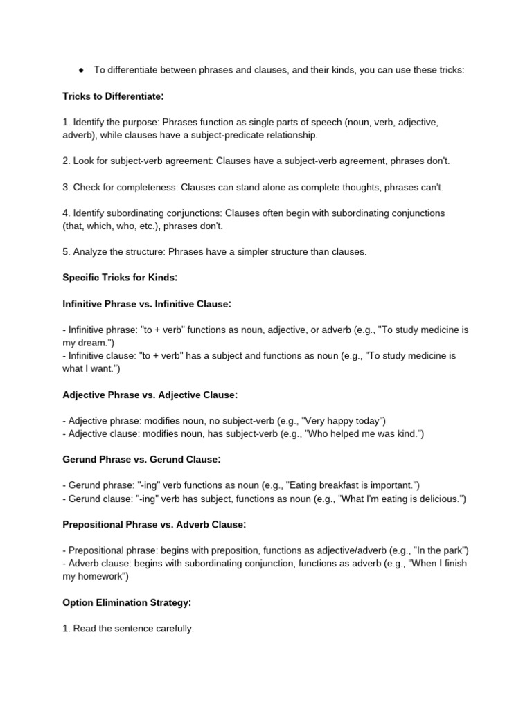 Tricks To Differentiate Between Phrases and Clauses | PDF