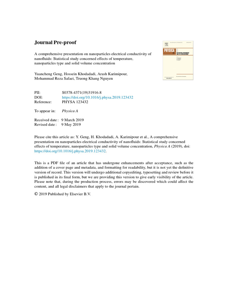 10 1016@j Physa 2019 123432 | PDF | Viscosity | Electrical Resistivity And Conductivity