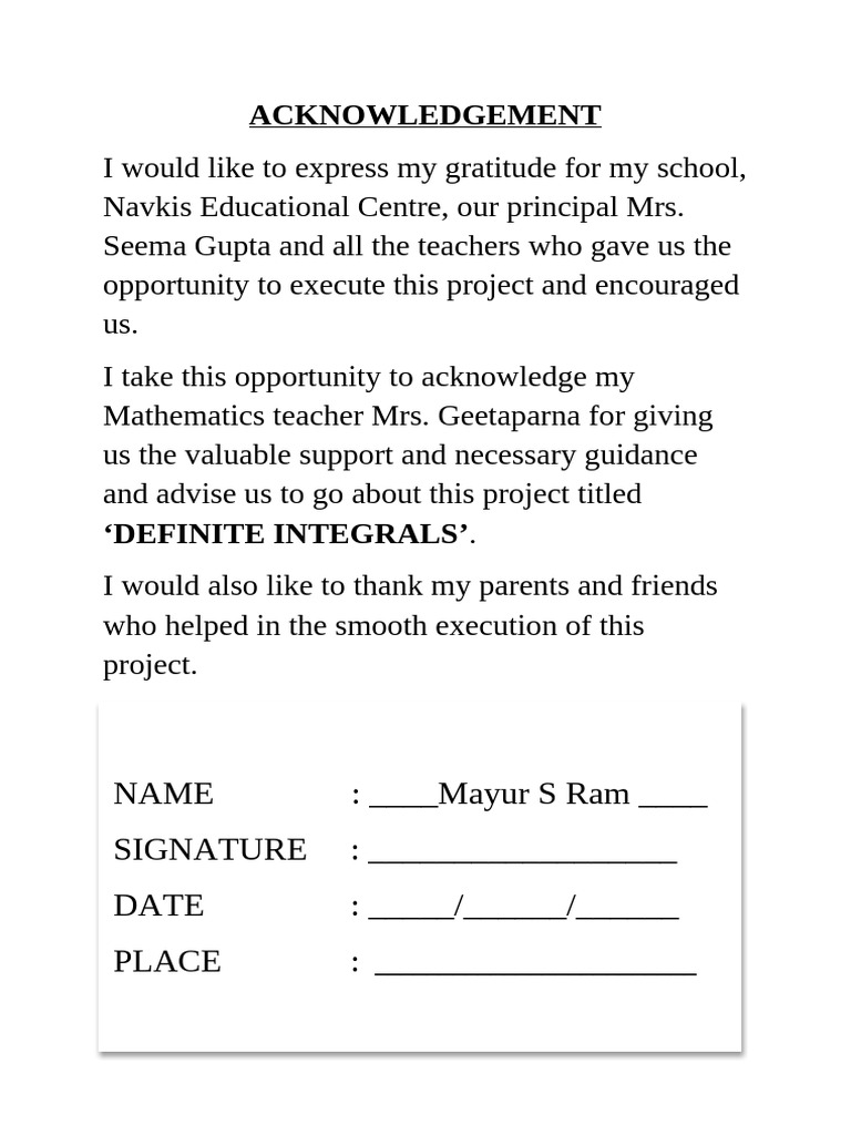 Math Acknowledgement | PDF