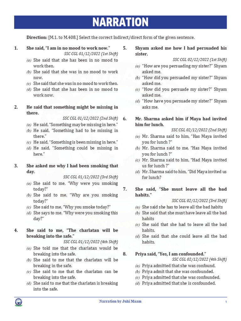 Narration Printable PDF | PDF