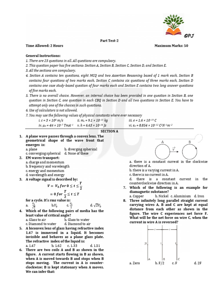 Physics Test Paper with 23 Questions | PDF | Optics | Physical Sciences