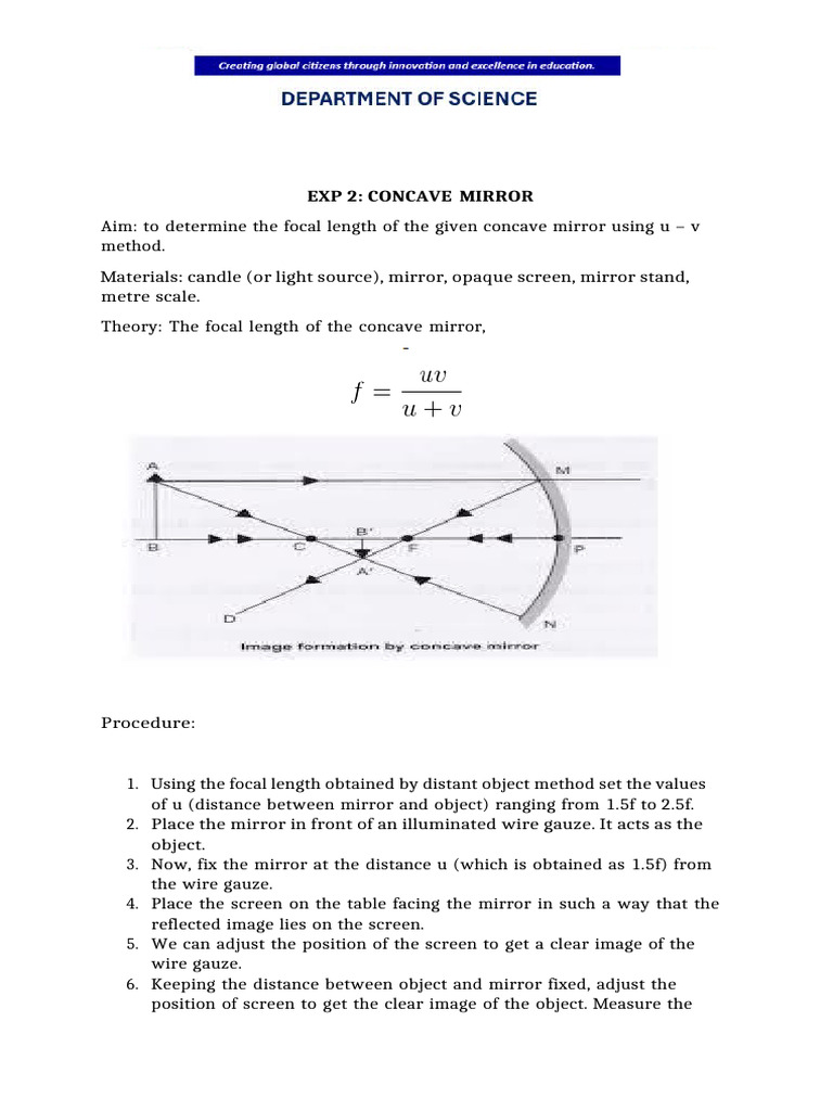 EXPERIMENT CONCAVE MIRROR | PDF