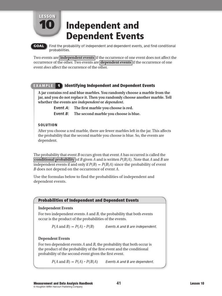 W2 D5 G9-12 IndependentAndDependentEvents Student | PDF | Probability