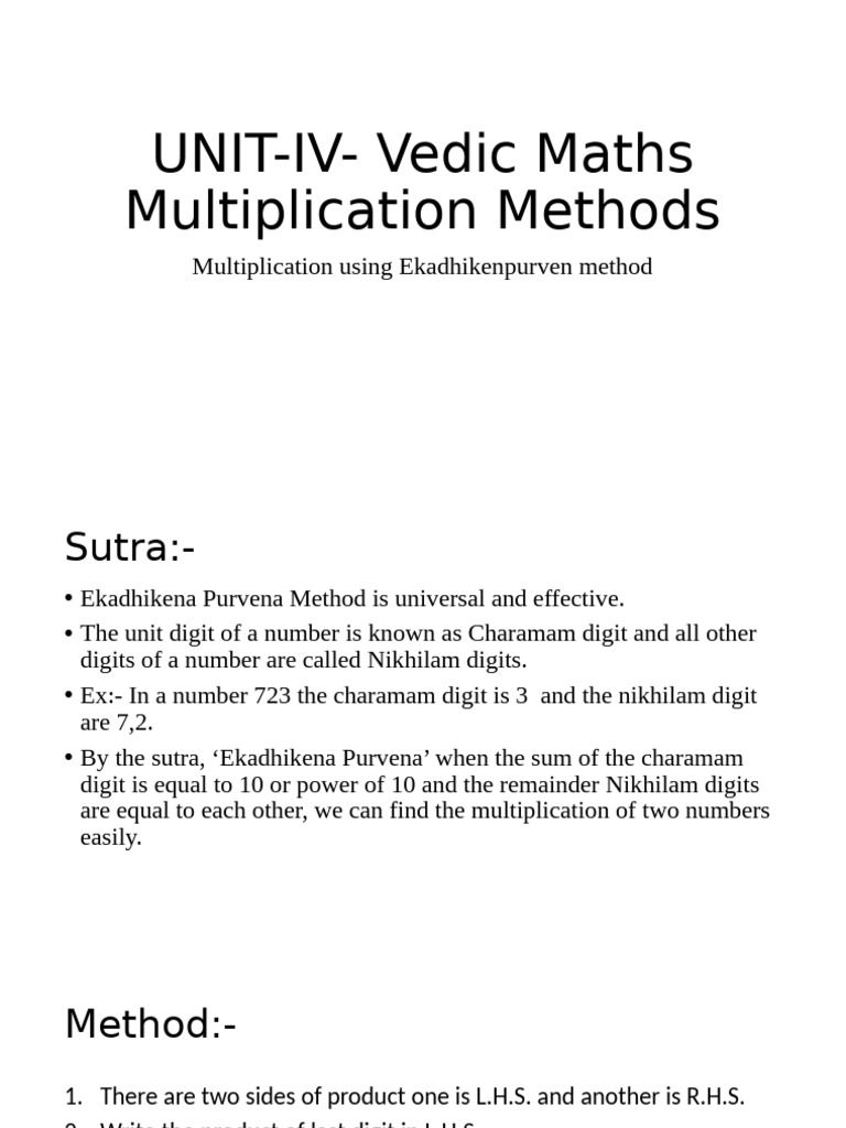 Vedic Maths Multiplication Methods | PDF | Multiplication | Numbers