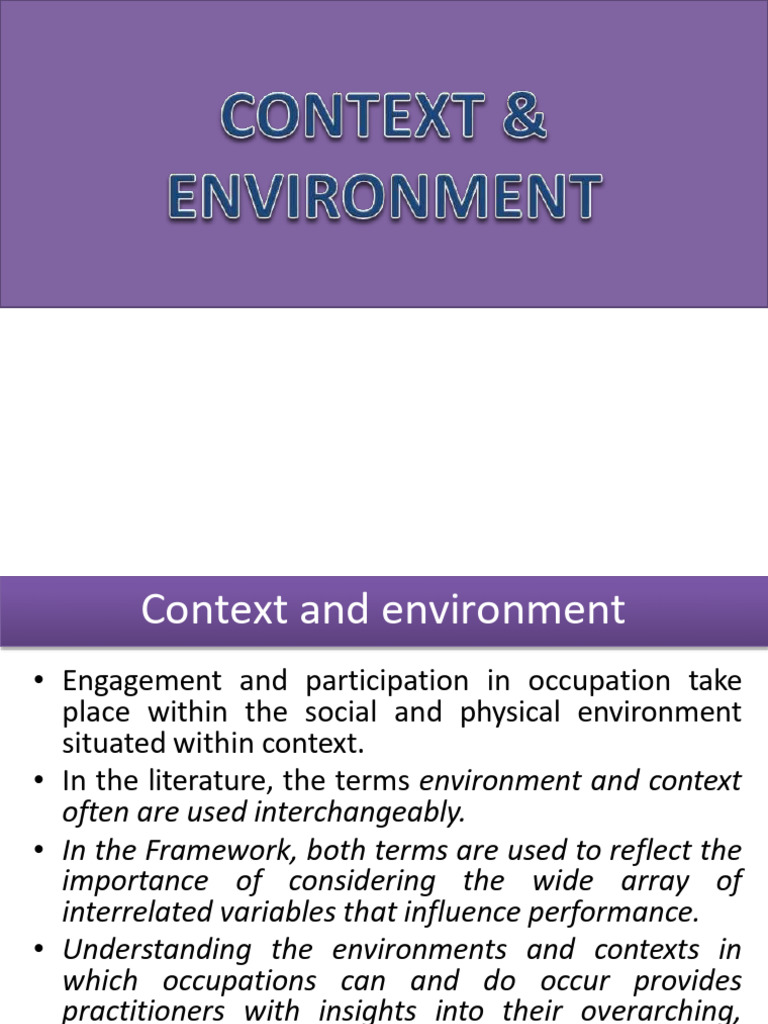 Contexts in Occupational Therapy | PDF | Occupational Therapy