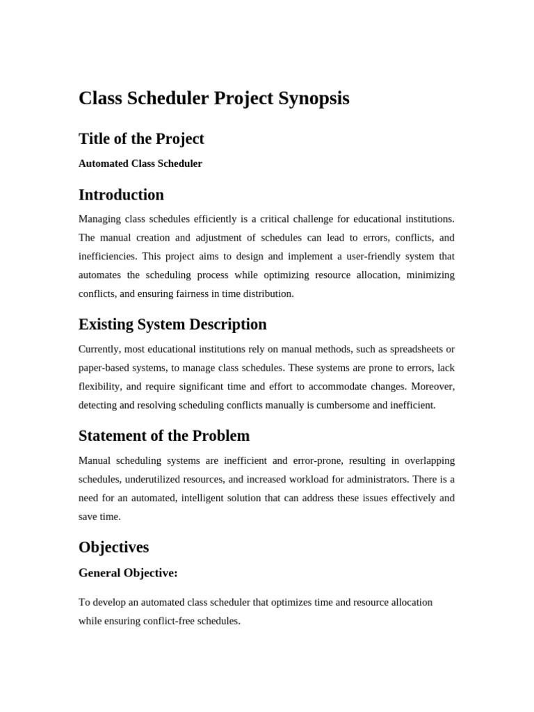 Class Scheduler Project Synopsis | PDF | Scheduling (Computing) | Usability