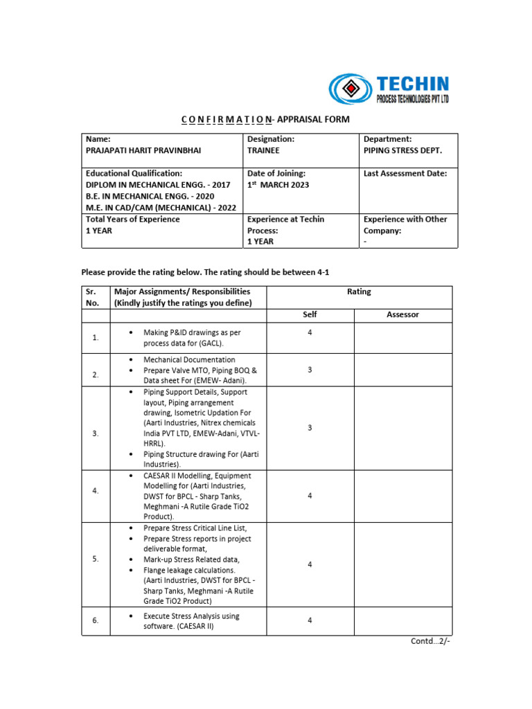 Techin - Confirmation Appraisal Form (HARIT PRAJAPATI) | PDF | Learning | Cognition