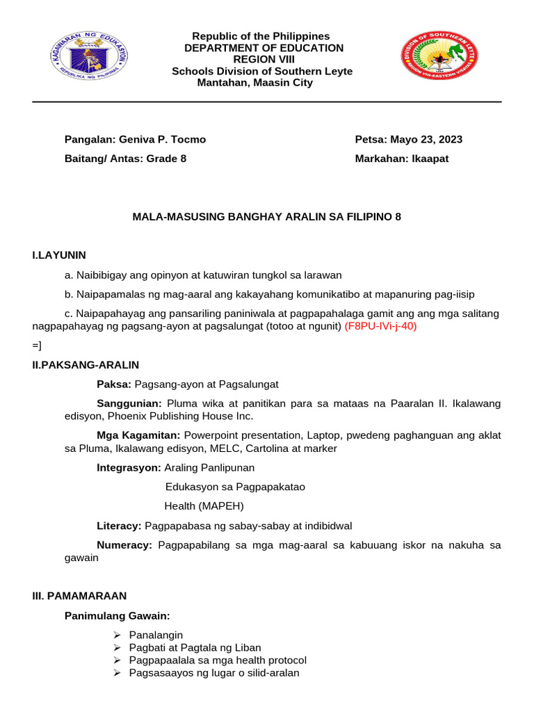 Banghay Aralin Geniva12 | PDF