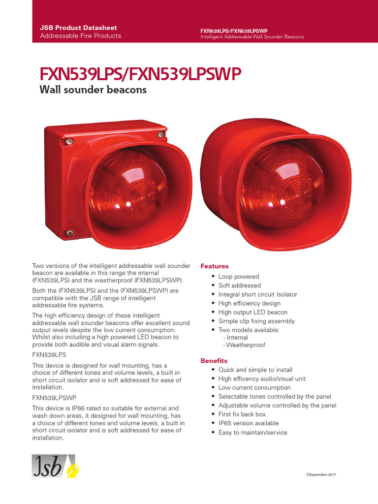jsb-fire-addressable-wall-sounder-beacons-fxn539lps-datasheet-0917 ...