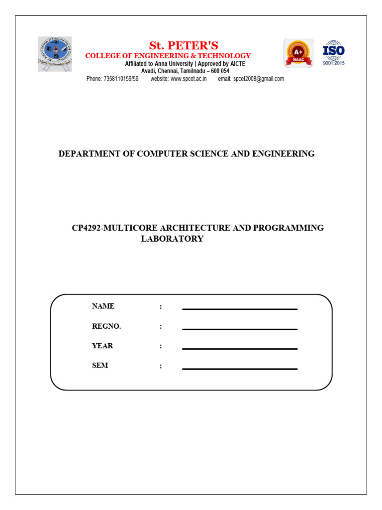 CP4292 Multicore ME Lab Record | PDF | Engineering | Computer Programming