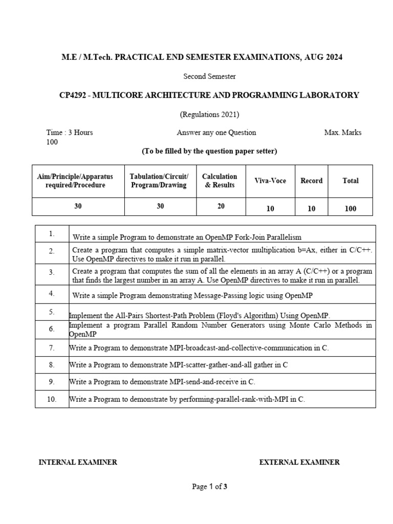 Cp4292 - Multicore Arch & PGM | PDF