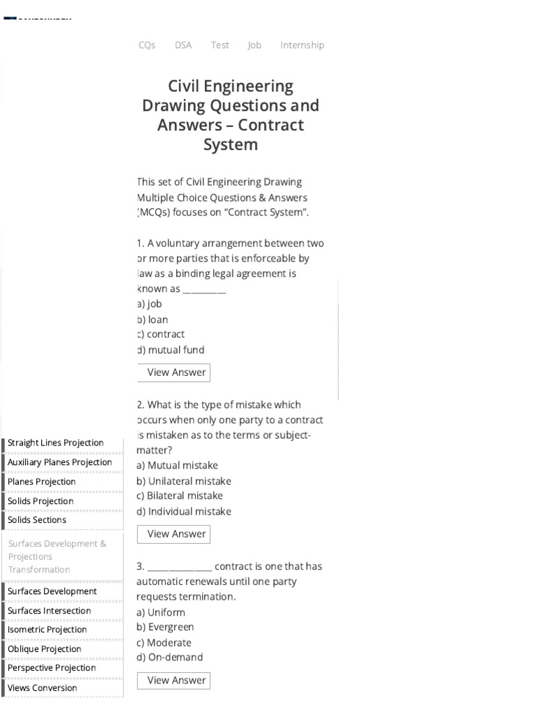 Contract System - Civil Engineering Drawing Questions and Answers ...